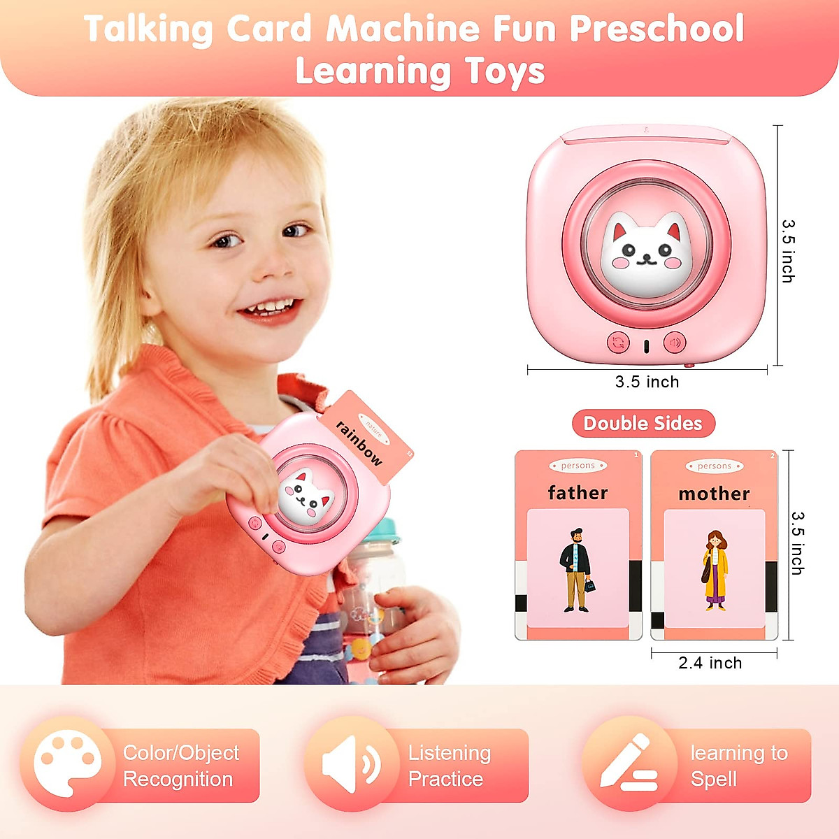 Talking Flash Cards Learning Toys: Talking FlashCards Learning Toys for 2 3 4 5 6 Year Old Boys Girls - Educational Flash Cards for Toddlers Baby - Electronic Flash Cards Toys & 224 Words