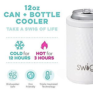 Swig Life Standard Can + Bottle Cooler, Stainless Steel, Dishwasher Safe, Triple Insulated Can Sleeve for Standard Size 12oz Cans or Bottles in Golf Print with Golf Ball Textured Frame