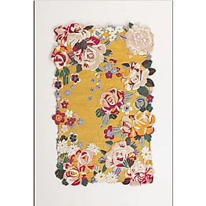 PB Rugs Traditional Multi Colored Floral Rug 100% Hand Tufted Carpet Persian Style Area Rug Off White/Ivory,Yellow/Green Tufted Flower Rug (Yollow/Green, 9x6)