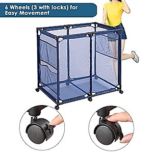 Yescom 36"x24"x35" Mesh Pool Storage Bin Netting Organizer Rolling Storage Cart Metal Frame Float Goggles Container Backyard Garage