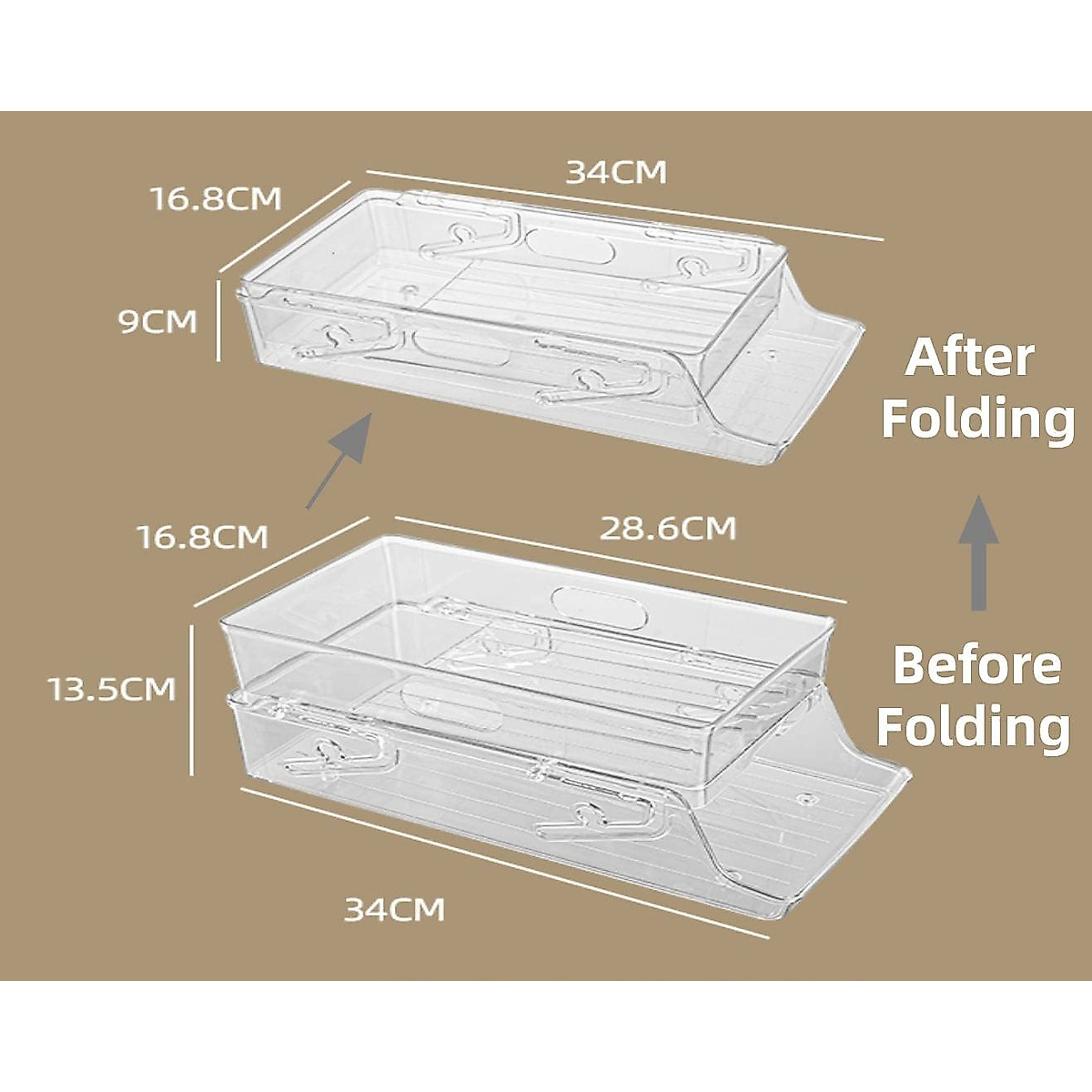 Beverage Can Organizer for Refrigerator, Soda Can Dispenser for Refrigerator Double Layer Liftable and Foldable Soda Can Storage Bin, Automatic Rolling Plastic Drink Holder for Fridge, Pantry, Cabinet