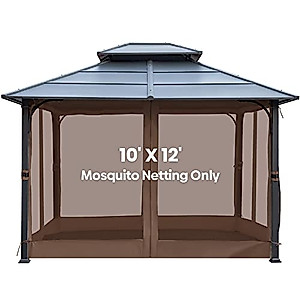 Akeacubo Patio Mosquito Netting for Gazebo 10'x12' - Outdoor Patio Netting Screen for Porch, Universal Replacement Mosquito Curtains with Zipper, Durable 4-Panel Mosquito Screen for Patio (Brown)