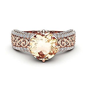 GLOW SPECTRA JEWELS 1.24 Cttw Round Shape Simulated Peach Morganite & White Cubic Zirconia Wedding Engagement Ring In 14K Rose Gold Plated 925 Sterling Silver Ring Size - 6
