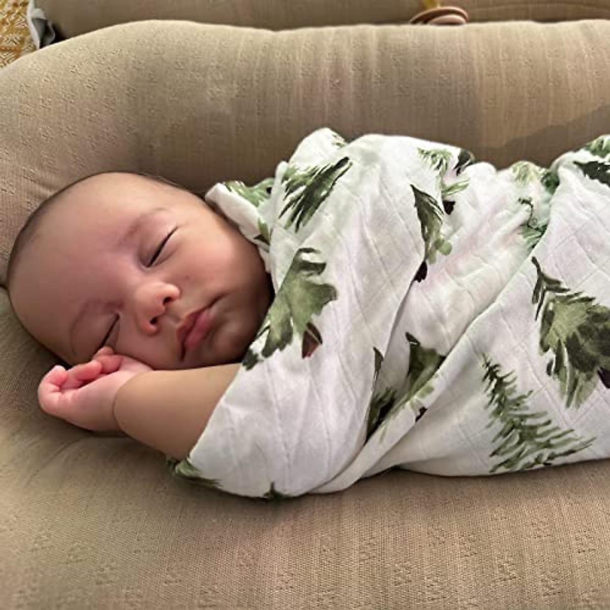 LifeTree Muslin Swaddle Blankets Neutral, Woodland Baby Swaddling Wrap Nursery Receiving Blanket for Boys & Girls Unisex, Soft Bamboo Cotton, Large 47 x 47 inches