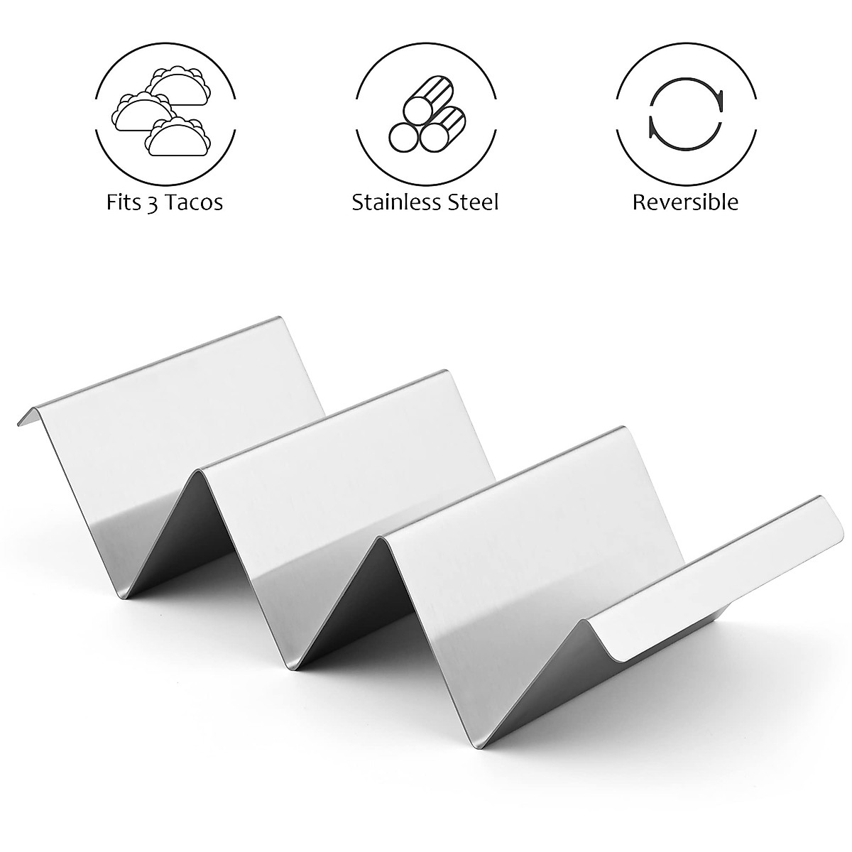 Smithcraft Taco Holder, Stainless Steel Taco Holders Stand Set 2, Metal Taco Shell Holder Mold, Oven Grill Safe Taco Rack Tray Holder With Handle, Fill Serve Holds Up to 3 Tacos Each Taco Plate