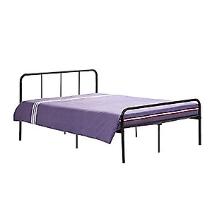DORAFAIR Full Size Metal Bed Frame with Headboard Footboard Storage Heavy Duty Steel Slats Black Platform Bed Base Mattress Foundation No Box Spring