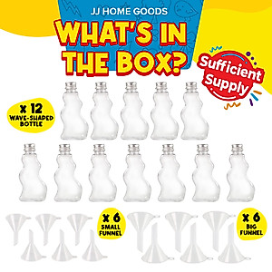 JJ CARE Sand Art Bottles [12 Wave-Shaped Sand Bottles + 6 Small & 6 Large Funnels] Plastic Sand Art Containers for Kids, Sand Art Bottles Bulk for Arts & Crafts, Sand Bottles for Sand Art Supplies