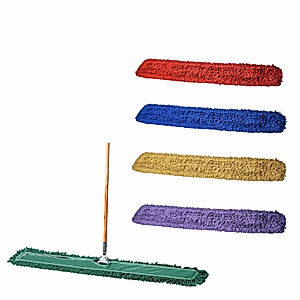 48 Inch Green Dust Mop with Wood Handle and 48 Inch Dust Mop Refill Bundle - 1 Mop Sets and 4 Refills