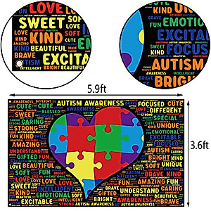 Nepnuser Autism Awareness Photo Booth Backdrop Puzzle Piece Love Heart April Decoration Be Kind Indoor Outdoor Wall Decor-5.9×3.6ft