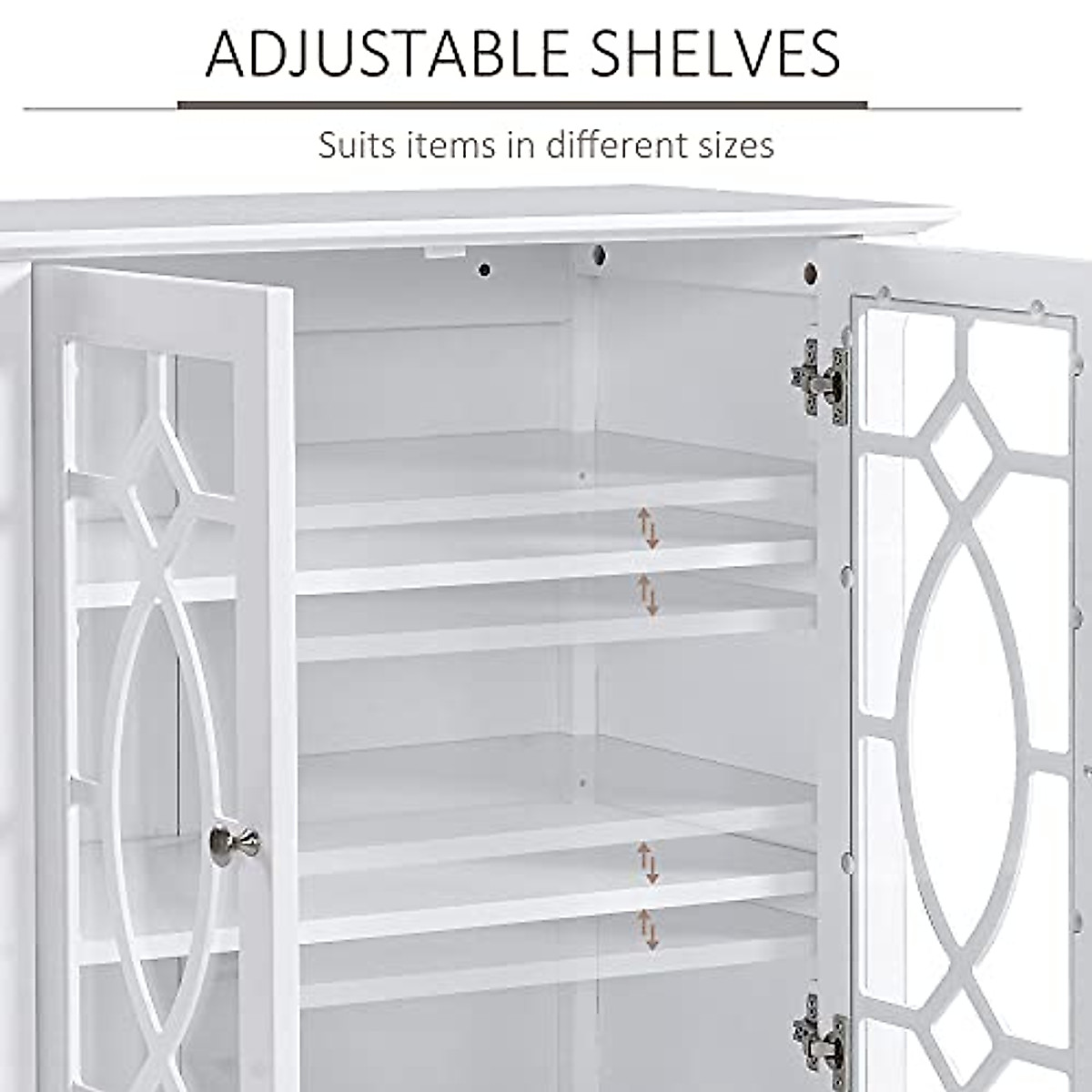 HOMCOM Sideboard Buffet Cabinet, Kitchen Storage Cabinet, Double Glass Door Accent Cabinet with Adjustable Shelves for Entryway, Living Room, White