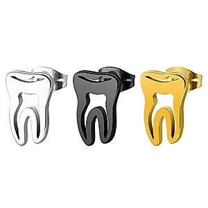 AOCHEE Tooth Earrings Studs Dental Earrings for Women in Silver Gold Rose Gold Color