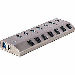 StarTech.com 7-Port Self-Powered USB-C Hub with Individual On/Off Switches, USB 3.0 5Gbps Expansion Hub w/Power Supply, Desktop/Laptop USB-C to USB-A Hub, USB Type C Hub w/BC 1.2 (5G7AIBS-USB-HUB-NA)