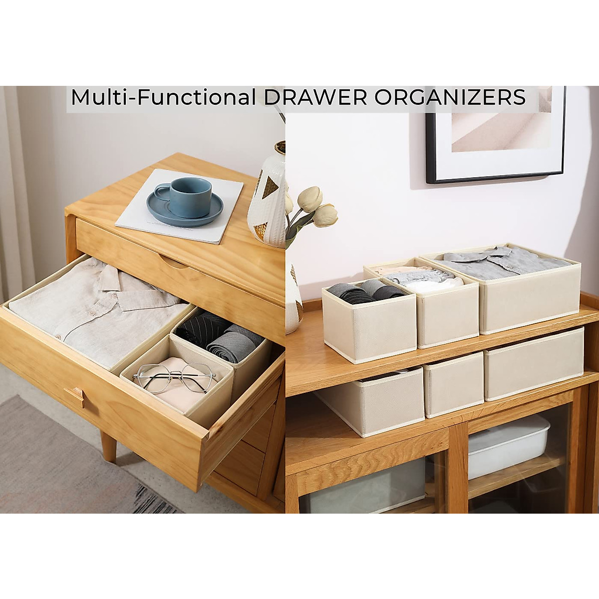 12 Pack Drawer Organizers, Drawer Dividers Storage Bins, Foldable Drawer Organizers for Clothing, Cloth Clothes Drawer Organizer for Underwear,Folded Clothes,Baby Clothing,Socks,Bra,Towels,Ties