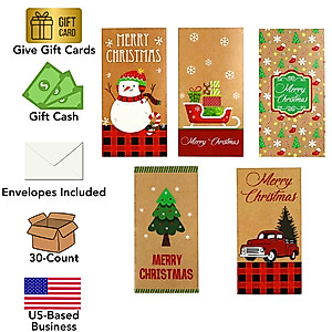 Iconikal Kraft Christmas Gift Card/Money Holders and Envelopes, 30-Count