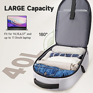 Travel Backpack for Men Women, 40L Carry On Backpack Flight Approved, TSA Suitcase Luggage Backpack for Weekender Business Trips, College School Bag for 15.6 17in Laptop, Grey