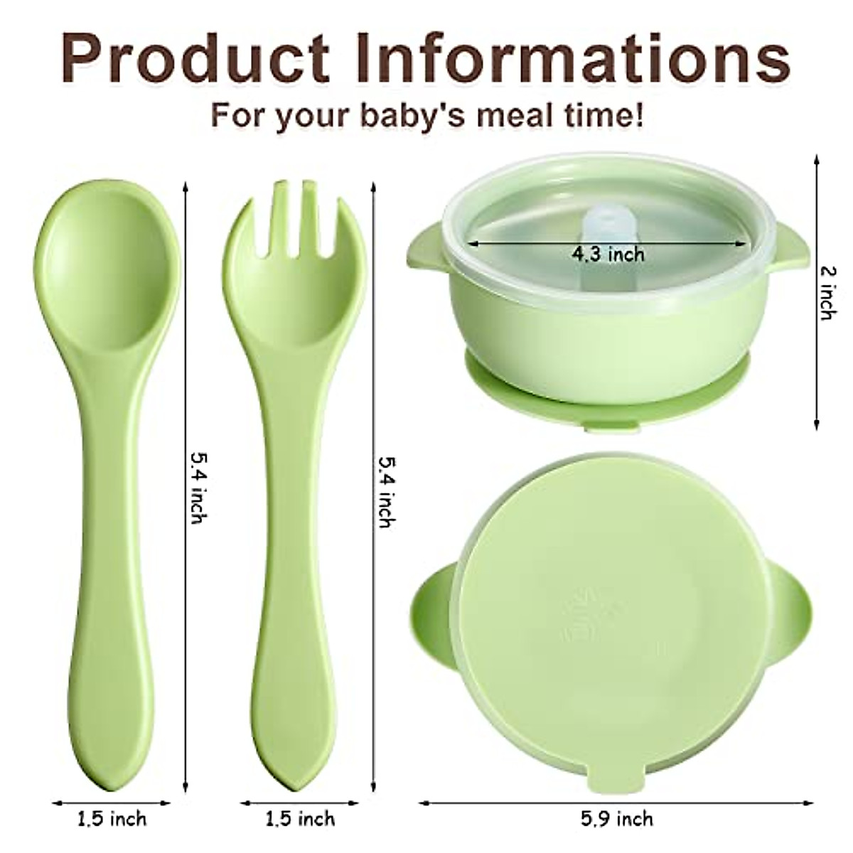 Potchen 4 Set Silicone Baby Bowls with Lid Spoon and Fork Suction Bowls for Baby Toddler Self-feeding Baby Food Bowl First Stage Dishwasher and Microwave Safe, 4 Colors
