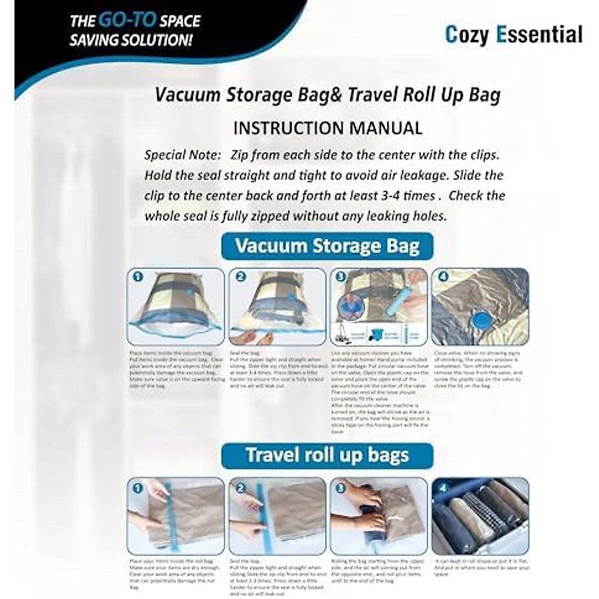 20 Pack Vacuum Storage Bags, Space Saver Bags (4 Jumbo/4 Large/4 Medium/4 Small/4 Roll) Compression for Comforters and Blankets, Sealer Clothes Storage, Hand Pump Included