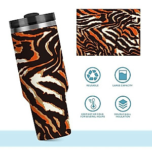 Yasala Car Tumbler with Handle Brown Orange Zebra Print Travel Mug Coffee Cup Insulated Beverage Container Mega Cup for Hot Cold Drinking Thermos Water Bottle Cupholder Friendly 40 oz