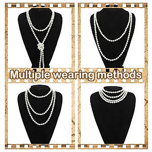 Maitys 3 Pcs 1920s Pearl Jewelry Set Includes Vintage Flapper Earrings Multilayer Imitation Pearl Necklace Bracelet for Women(Charming)