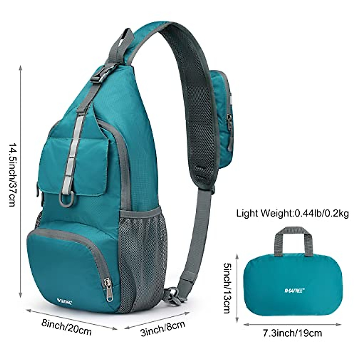 G4Free Packable Crossbody Sling Backpack, Small Travel Hiking Daypack Casual Foldable Shoulder Chest Bag(Teal)