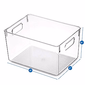 Set Of 8 Refrigerator Pantry Organizer Bins - 4 Big And 4 Small Clear Food Storage Baskets for Kitchen, Countertops, Cabinets, Freezer, Bedrooms, Bathrooms - Plastic Household Storage Containers