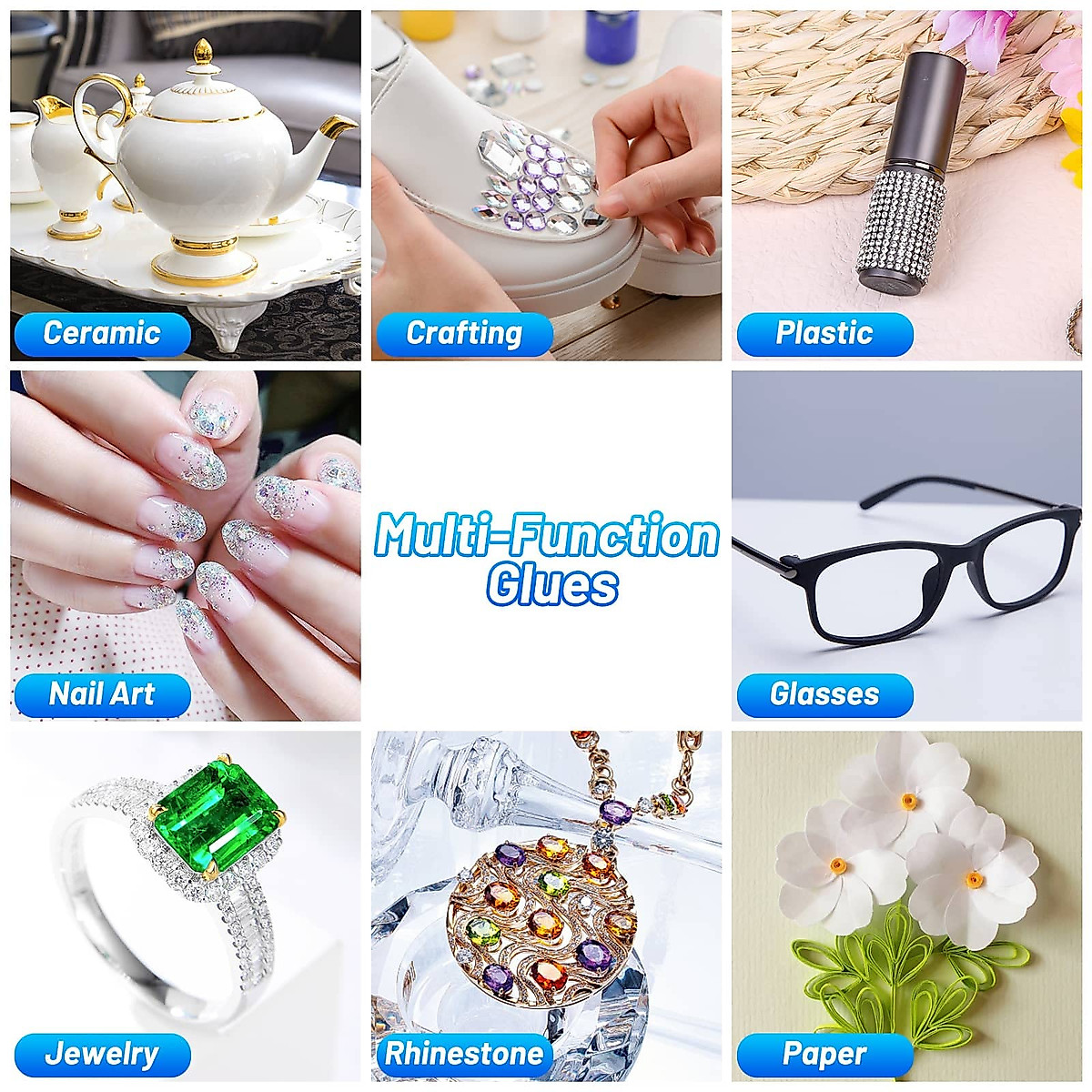 B7000 Jewelry Glue Clear for Rhinestone, Cridoz 3.7 fl oz Craft Adhesive Glue with Precision Tip Multi Function Fabric Glue for Metal Stone Graduation Photo Charms Nail Art Bead Jewelry Wood Glass