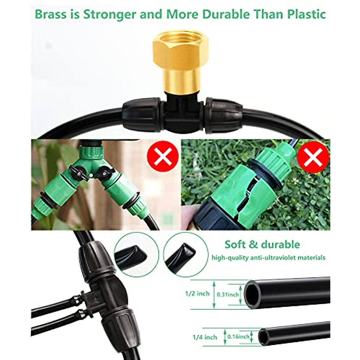 POANES Drip Irrigation Kit, 100FT Garden Watering System with 40FT 1/4 inch and 60FT 1/2 inch Blank Distribution Tubing Hose Distribution Tubing Adjustable Nozzle Emitters Sprinkler Barbed Fittings