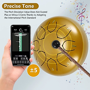 Steel Tongue Drum, DDSKY 6 Inch 8 Notes Lotus Type Handpan Drum Percussion Instrument Steel Drums Instruments with Bag Mallets Mallet Bracket for Mind Healing Yoga Meditatio (Golden)