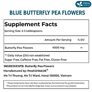 FreshDrinkUS, Premium 1010+ Butterfly Pea Flowers, 100% Natural & Pure from Whole Blue Butterfly Pea Flowers, Wildcrafted, Dried Blue Butterfly Pea Flowers Herbal Tea, No Gluten, Vegan