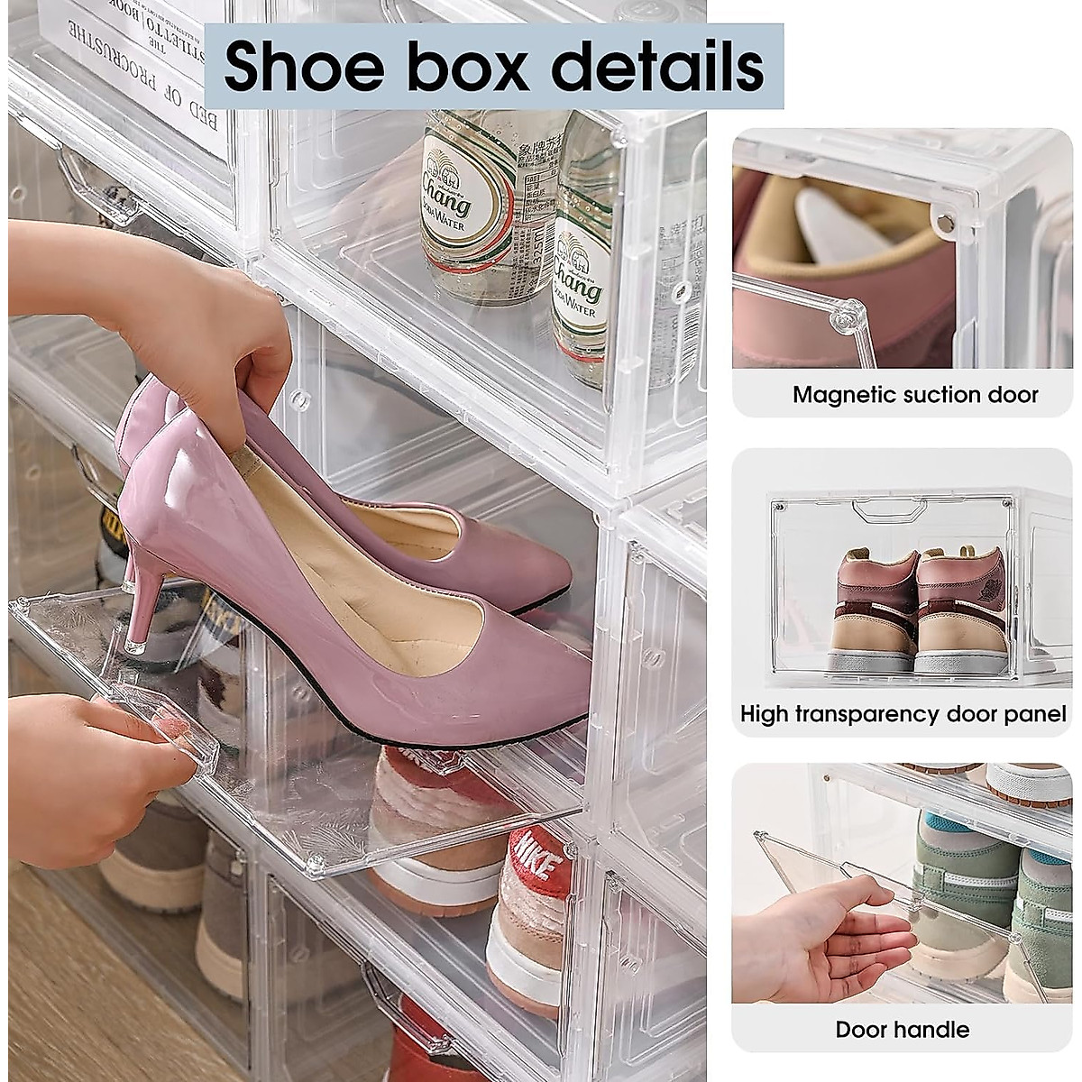 9 Pack Thicken Shoe Organizer Stackable,Upgraded Sturdy Shoe Storage Box with Magnetic Door,Shoe Containers For Sneaker Display,Hat Organizer,White