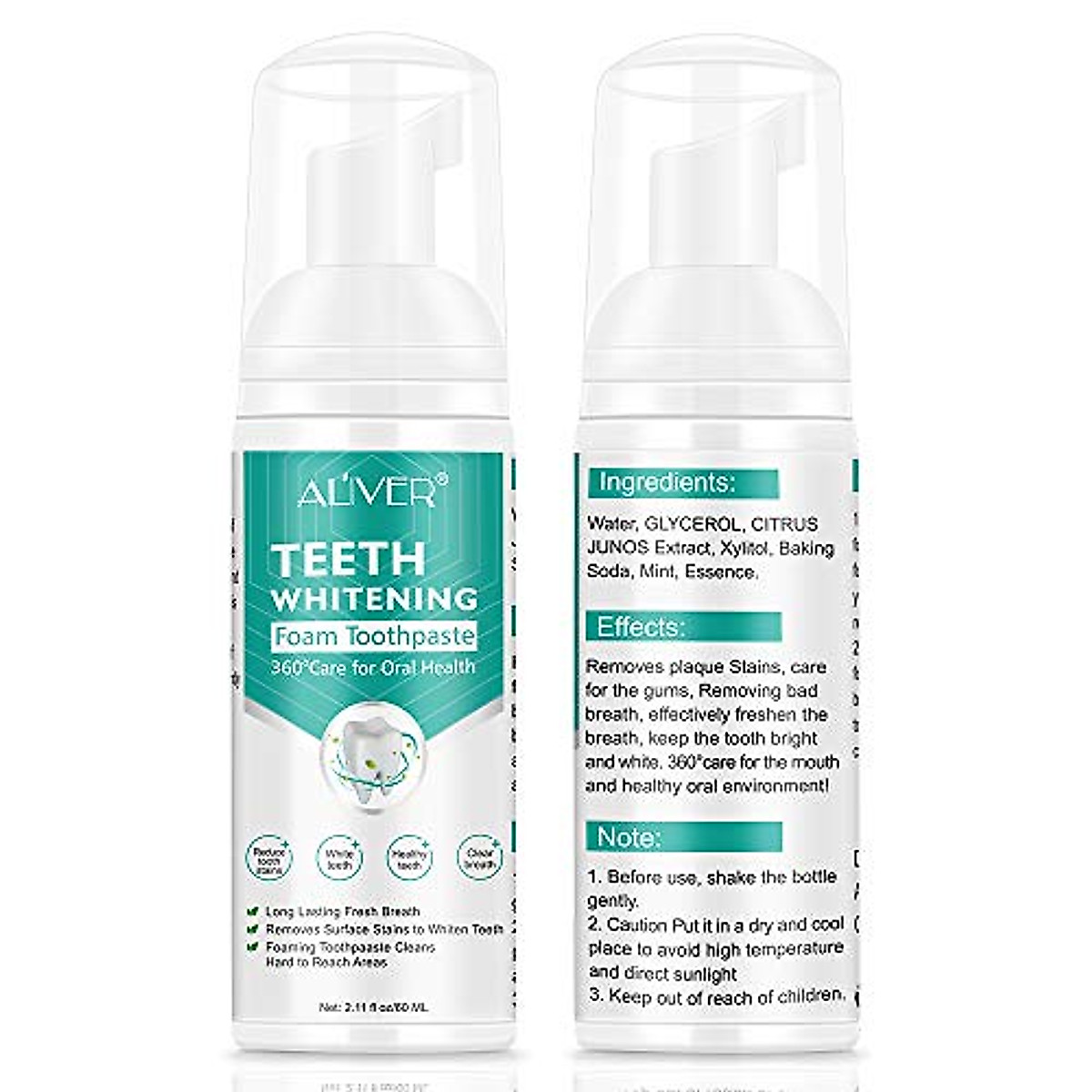 Teeth Whitening Toothpaste Foam Natural Ingredients Baking Soda for Cleaning Teeth and Improve Teeth Health - 60ml
