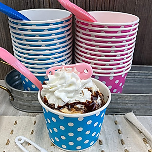 Outside the Box Papers Gender Reveal Ice Cream Party Kit - 12 Ounce Pink and Blue Dessert Treat Cups - Heavyweight Plastic Spoons - 24 each Cups and Spoons
