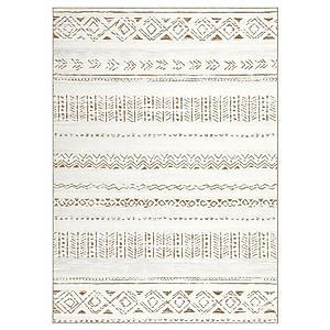 Large Living Room Area Rug 5x7: Soft Machine Washable Boho Moroccan Farmhouse Rugs for Bedroom Under Dining Table - Non-Slip Neutral Morden Indoor Floor Carpet for Home Office - Brown/Cream