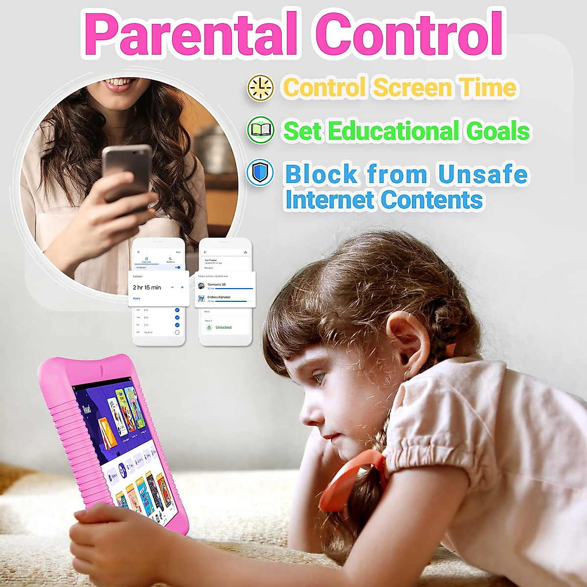 Contixo Kids Tablet, K102 10 Inch Tablet for Kids and Smart Watch Bundle, 2GB 32 GB Toddler Tablet with Bluetooth, with Smart Watch That Touch Screen, Camera, Video and Audio Recording - Pink