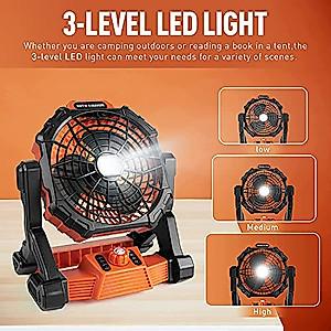 OTYTY Portable Fan Rechargeable, Cordless Fan for Jobsite & Industrial, 14400mAh Battery Operated Fan with LED Light, 3500CFM Strong Airflow, 270° Adjustable Quiet and Powerful Personal Fan