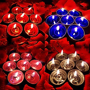 Tea Lights Candles, 50 Pack Flameless Colorful Tealights Holder Variety Relaxing Paraffin Pressed Wax 2 Hours Burn Time for Travel,Centerpiece,Party Gift Happy Birthday New Year Wedding (Purple)