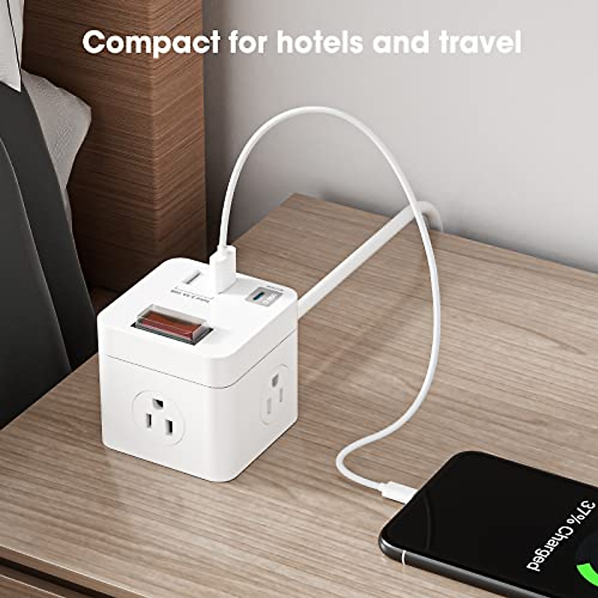 Compact Power Strip Cube with USB C for Travel & Outdoor