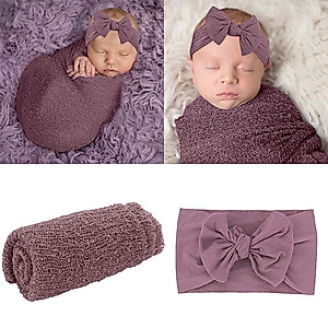 Baby Photo Props - 6 PCS Newborn Photography Wraps Long Ripple Wraps with Headbands, Baby Photo Props Set for Baby Girl and Boy (White, Pink, Purple)