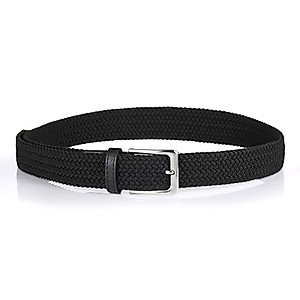 BSLLNEK Elastic Braided Belt, 1 3/8", Woven Stretch Belt for Golf Casual Jeans Shorts Pants (Black, Medium (33-36" Waist))