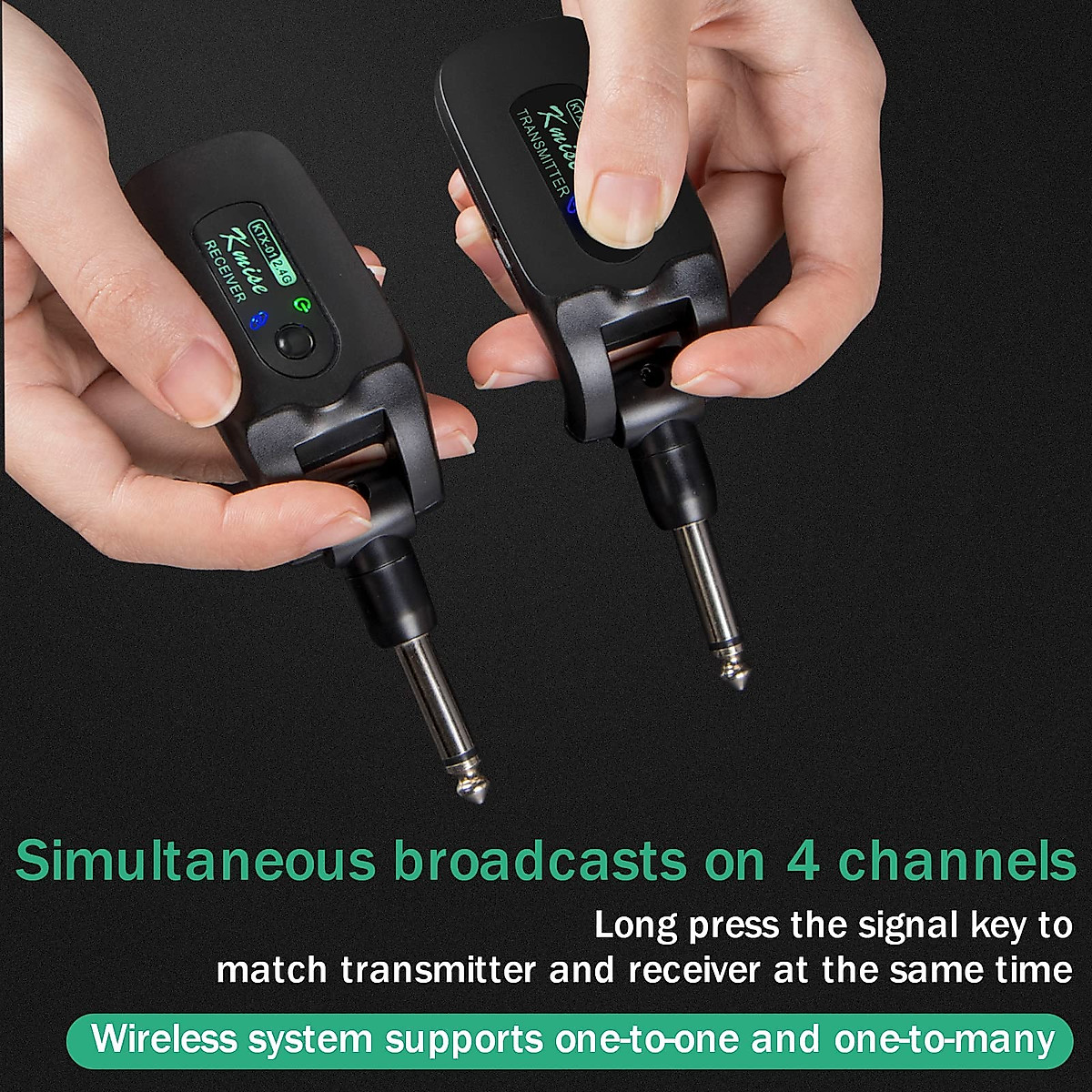 Wireless Guitar System, Kmise 2.4GHZ Transmitter Receiver for Electric Bass Guitars Accessories W/ 100 Feet Transmission Distance & over Working 10h Rechargeable Lithium Battery