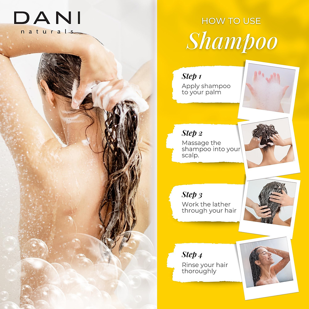 DANI Natural Moisturizing Shampoo Naturals - Warm Sandalwood Vanilla Essential Oil - Organic Aloe Vera & Coconut Cleansers - Sulfate, Phthalate & Paraben Free - Vegan & Cruelty Free - 12 Ounces