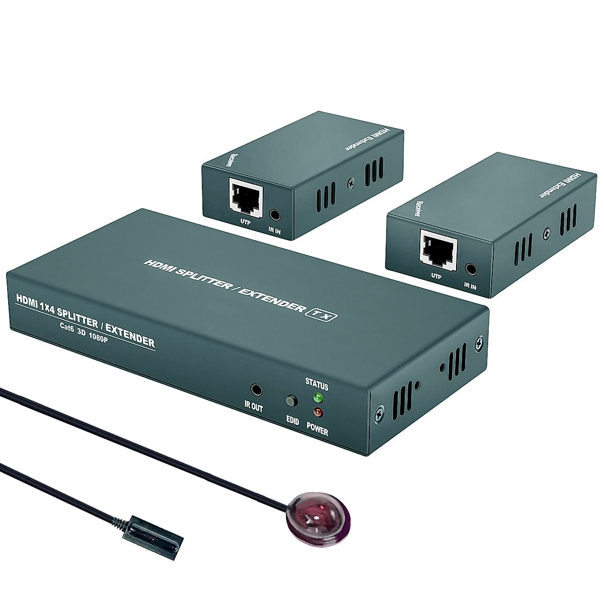 HDMI Extender Splitter 1x2 with IR, UHD 1080P@60Hz, Extending 165ft (50m) Length Transmission Over CAT5e/CAT6/CAT7 Cable, 2 Channel Transmission with 2 HDMI Loop Out