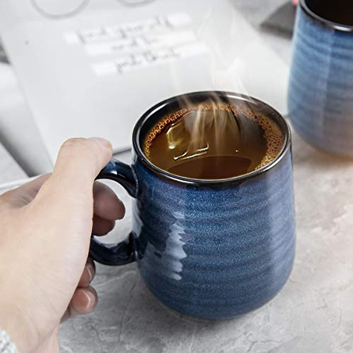 Hasense Ceramic Coffee Mug Set of 4,12oz Coffee Cups Ceramic, Blue Mugs with Large Handle for Coffee, Tea, Milk and Chocolate,Dishwasher & Microwave Safe