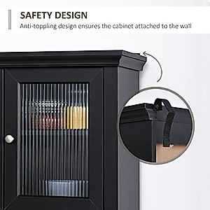 HOMCOM 71" Traditional Freestanding Kitchen Buffet with Hutch, Pantry Cabinet with 4 Doors, 3-Level Adjustable Shelves, and 1 Drawer, Black