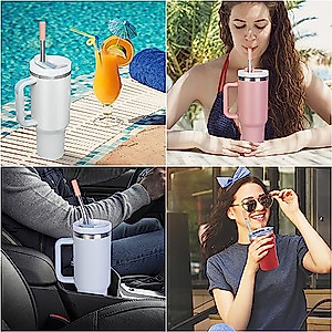BOTTLAN 6PCS Stainless Steel Straw for Stanley Adventure Quencher Travel and H2.0 FlowState Tumbler Cup 40 oz 30 oz with Handle, 10mm/0.4'' Diameter Replacement Straws for Smoothie, Milkshakes