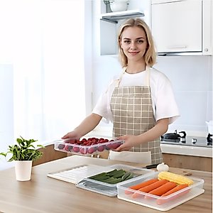 Food Storage Containers, Rectangle Food Storage Containers with Lids for Bacon, Deli meat, Lunchmeat, Vegetable, Noodles, Dumplings, and More, Crisper Bins for Refrigerator with Stackable and Visible
