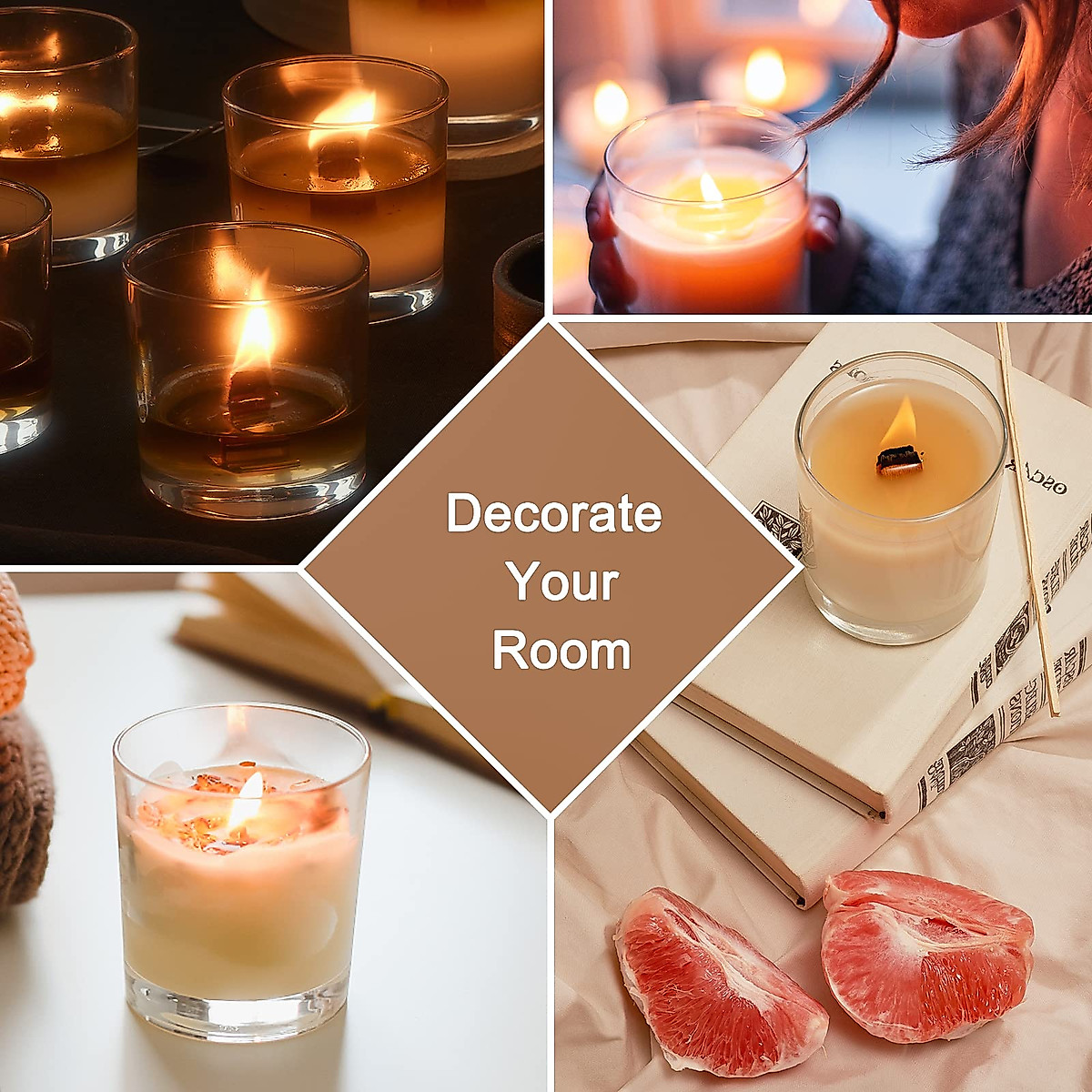 CONNOO 12Pack 10 OZ Clear Glass Candle Jars with Bamboo Lids for Making Candles, Large Size Empty Candle Tins with Wooden Lids, Bulk Clean Candle Containers - Dishwasher Safe