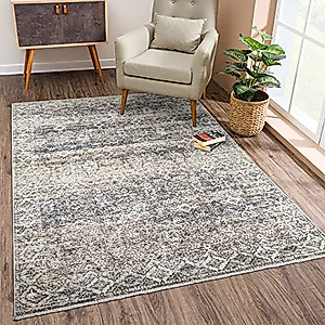 Bloom Rugs Caria Washable Non-Slip 4x6 Rug - Beige Brown/Teal Area Rug for Living Room, Bedroom, Dining Room and Kitchen - Exact Size: 4' x 6'