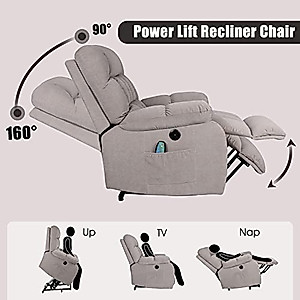 LIUJUN Electric Chairs with Remote Control Heat Massage Armchair Sofa Chair Power Lift Recliner Chair for Elderly Faux Leather