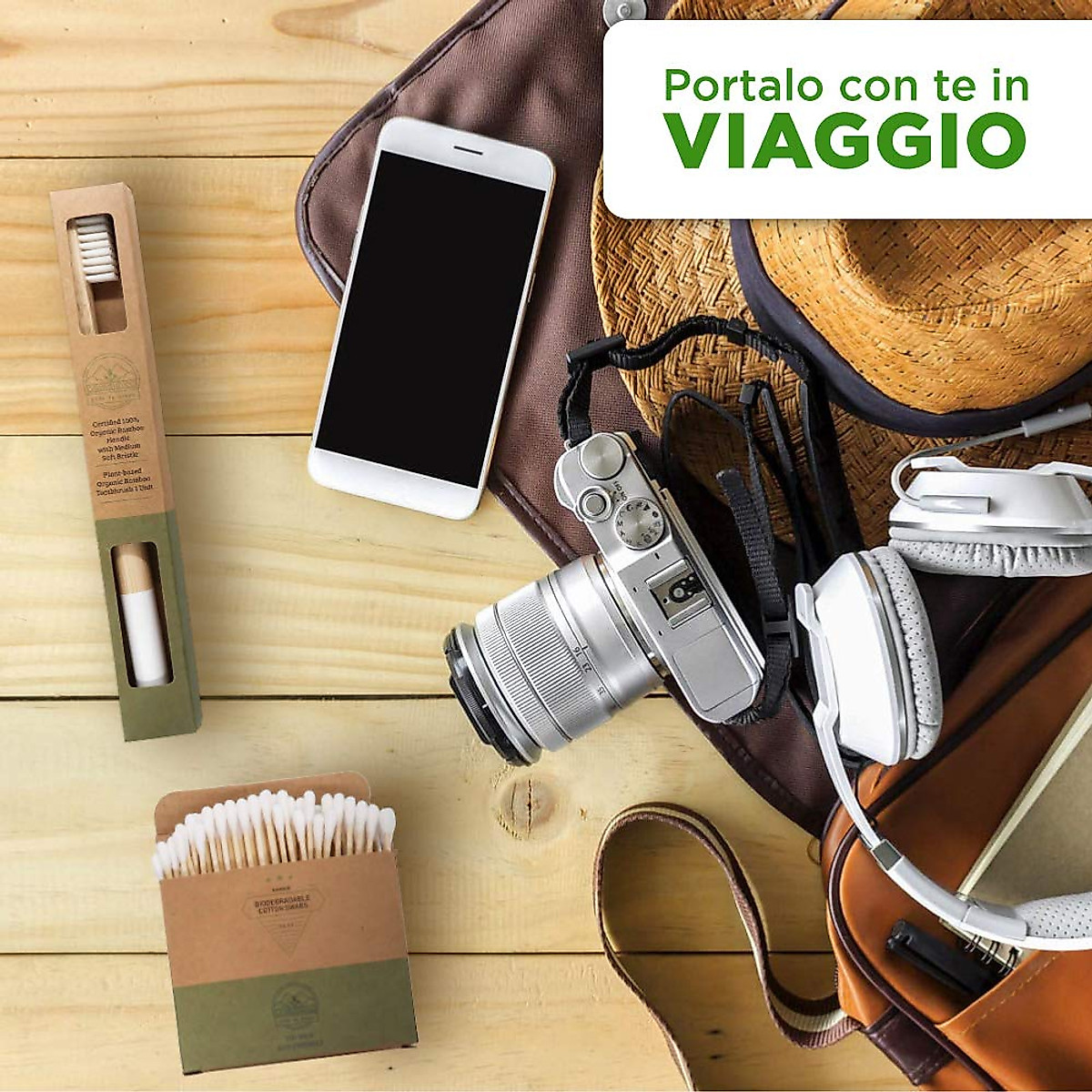 Eco Friendly and Biodegradable Bamboo Toothbrush Water Resistant | Plastic Free Round Handle | Antiseptic Medium Hard Bristles BPA-Free | Natural | Set of Toothbrushes | 200 Bamboo Cotton Swabs FREE